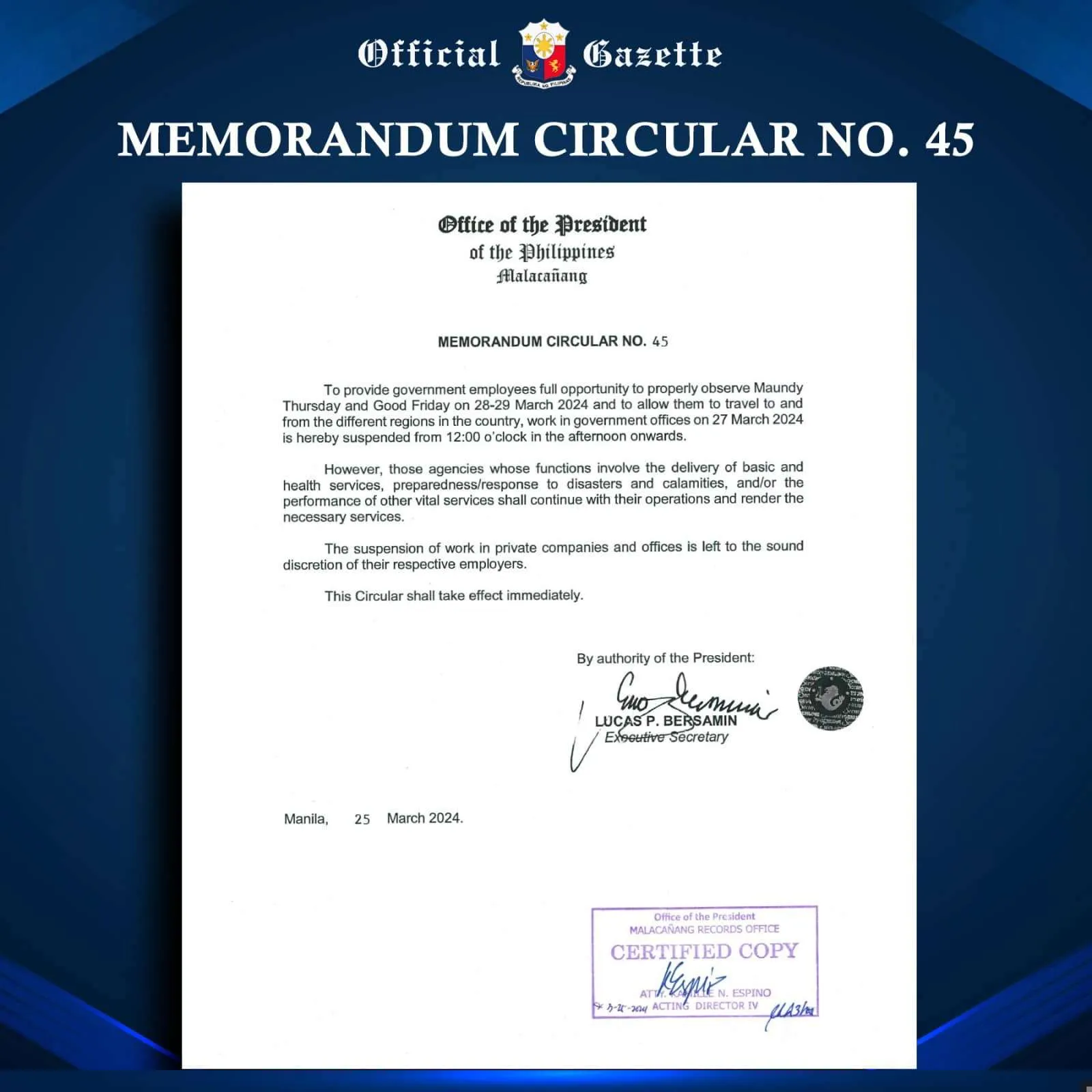 Memorandum Circular No. 45 Memorandum Circular No. 45